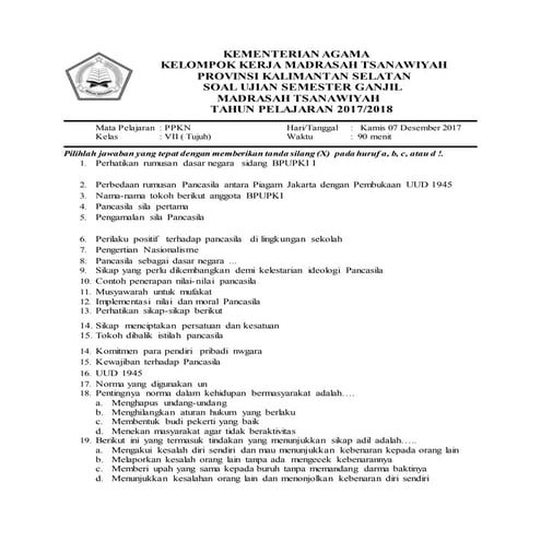 Soal pkn kelas VII k 13 | PDF