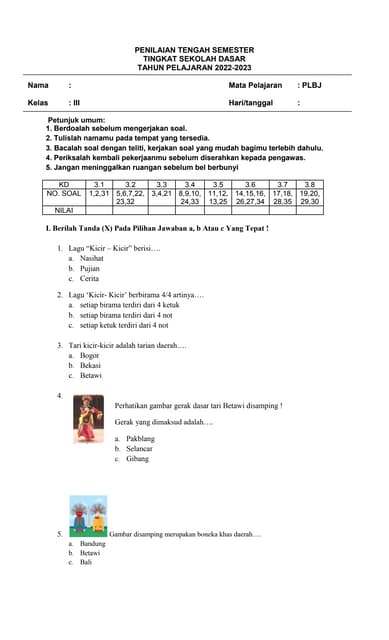 Soal Matematika kelas 3 sd semester 1 | PDF