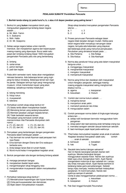 Soal pkn kelas 2 sd bab 6 kedisiplinan dan kunci jawaban (www.bimbelbrilian.com) | PDF