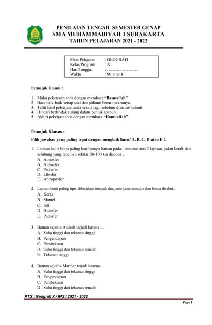 Latihan soal pts ips kelas 7 smt 2 | PDF