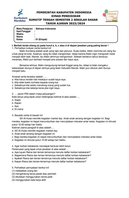 Soal uts bahasa indonesia kelas 6 semester 2 | PDF