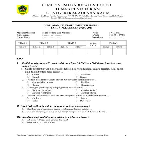 Soal pts sbdp kls 5 | PDF