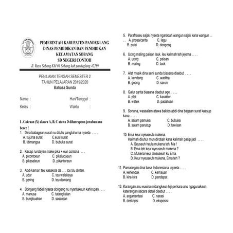 SOAL-SOAL PTS SEMETER GENAP 2023 SD KELAS 5 | PDF