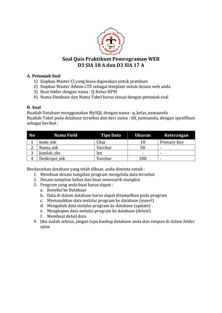 Soal uts praktikum pemrograman web | PDF