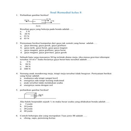 Soal remedial kelas 8 | DOCX