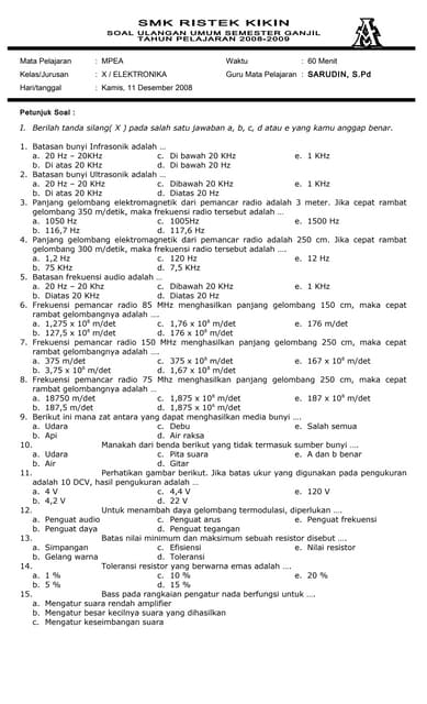 Soal menerapkan dasar sistem audio xii e- ok | PDF