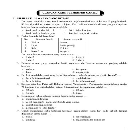 Soal semester ganjil | PDF