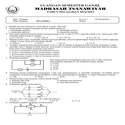 Soal semester ganjil KLS 9 2013 MTSN DENANYAR | DOC