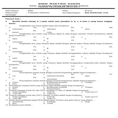 Soal semester ganjil kls x 2009 2010 | PDF