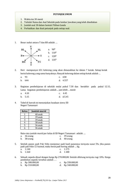 Latihan soal ujian nasional matematika sd | PDF