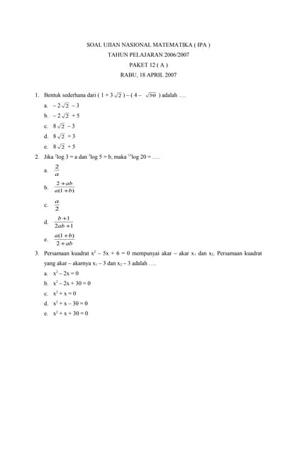 100 Soal Matematika SMA Kelas X Semester 2 | PDF