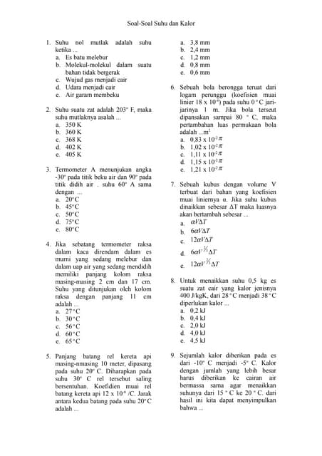 Kumpulan soal-soal suhu, pemuaian dan kalor UN IPA SMP Kelas 9 Nurul Faela Shufa | PDF