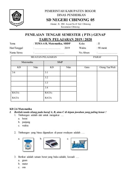 Soal tema 6 a kelas 2 | PDF