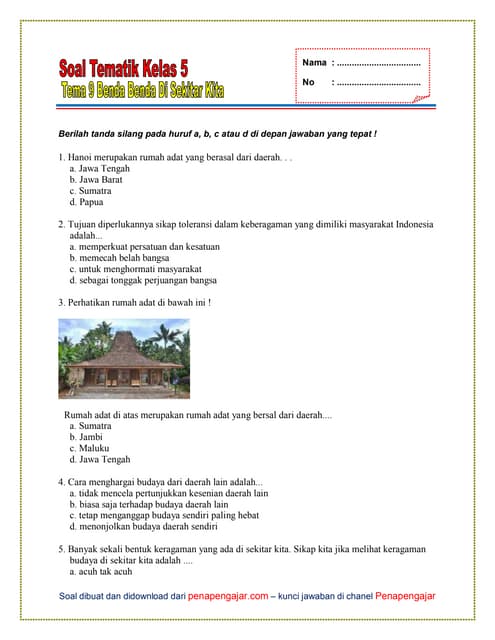 SOAL PAS KELAS 3 TEMA 5 semester 2 tahun ajaran 2023-2024 | PDF