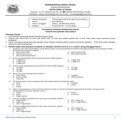 Soal test xi.uts.1 2012 | PDF
