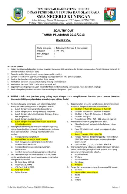 Soal us tik 2011 paket a | DOCX