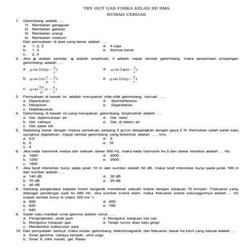 Soal ujian akhir sekolah fisika