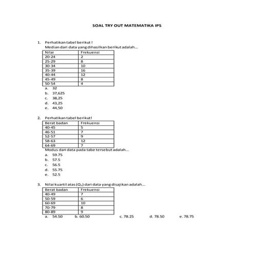 Soal try out matematika ips 14 | PDF