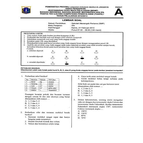 SOAL TUKPD I IPA TAHUN 2013 KODE A | PDF