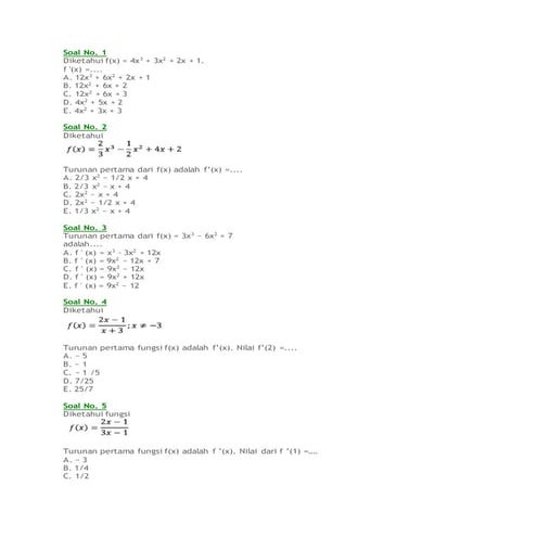 Soal turunan xi ips 4 | PDF