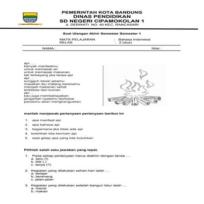 Soal uas matematika kelas 2 smtr 1 | DOC