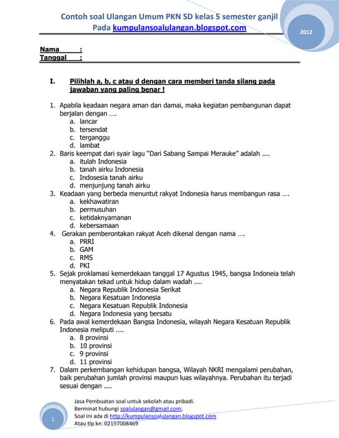 Soal uts genap matematika kelas i semeseter 2 | PDF