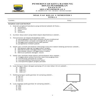 Soal uas kelas 4 smtr 1 tema 4 | DOC