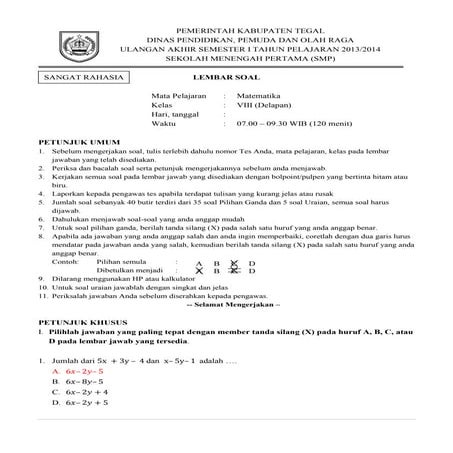 Soal uas math kls 8 13-14-ok | DOCX