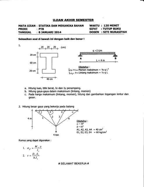 MEKANIKA TEKNIK - TEGANGAN | PPTX