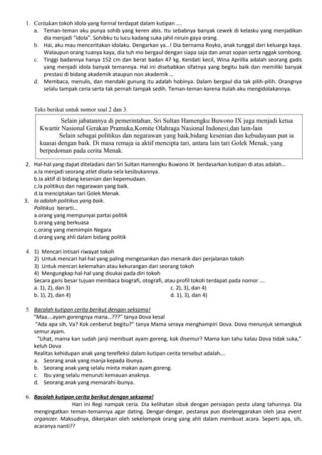 Ulangan harian 1 tema 6 subtema 1 kelas 4 | PDF