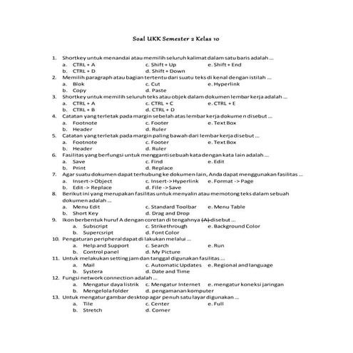 Soal ukk semester 2 kelas 10 | PDF