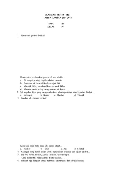 SOAL PAS KELAS 3 TEMA 5 semester 2 tahun ajaran 2023-2024 | PDF