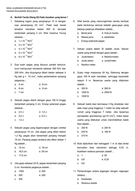 Latihan soal uas fisika kelas 82012/2013 | PDF