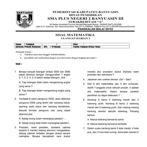 Soal ulangan peluang | DOC