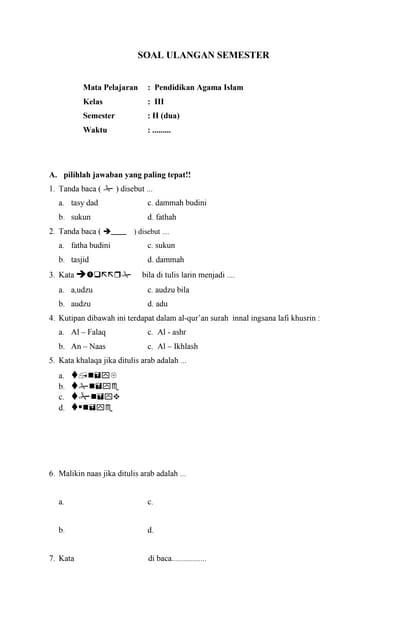 Soal uas pai kelas 2 sd semester 2 dan kunci jawabaan(1) | PDF