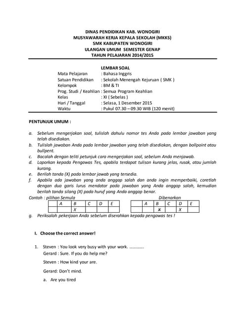 Ulangan mid semester 1 bahasa inggris kelas vii viii-ix | DOCX | Islam ...