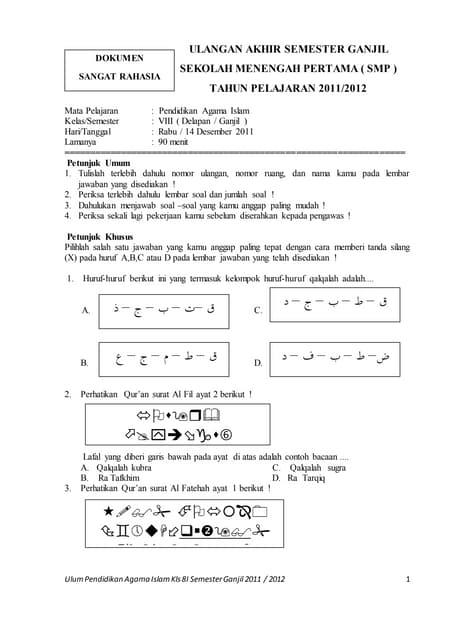 Penilaian Akhir Semester Ganjil Agama Islam 2021-2022 Kls VII Tunagrahita Ringan | PDF