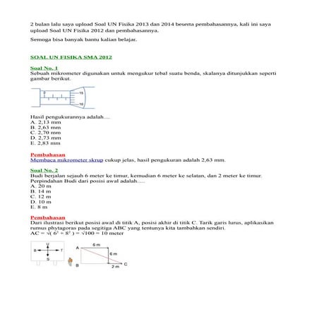 Soal un fisika 2012 dan pembahasannya | DOC