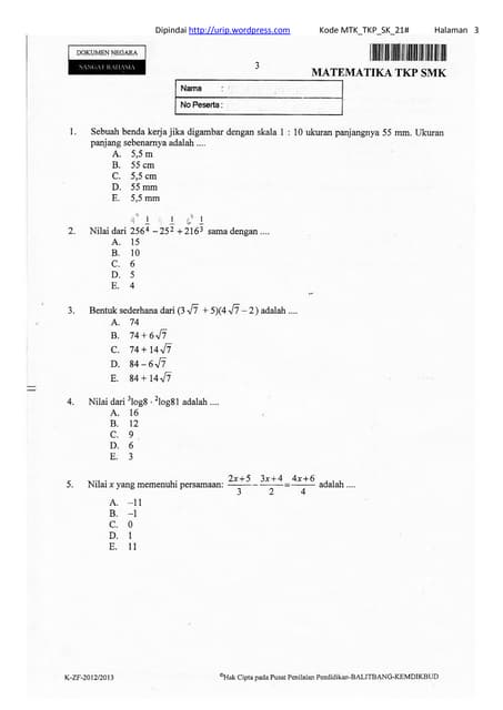 Soal un matematika smk | PDF