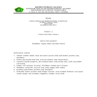 Soal usbn k13 pendidikanagama hindu | DOC