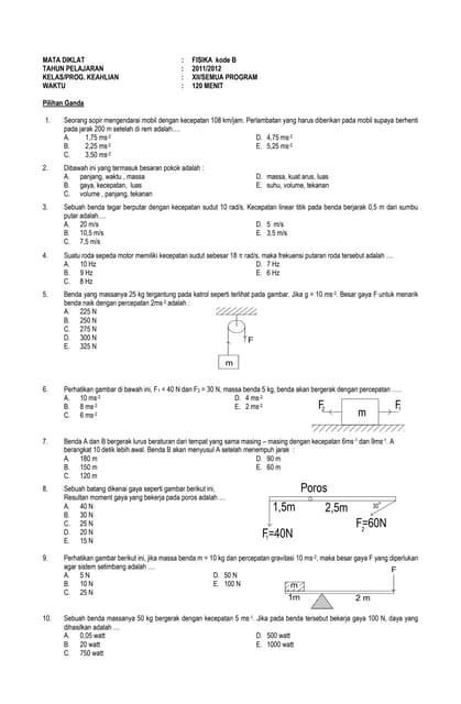 Soal ujian akhir fisika semester ganjil kelas xii ipa | DOC