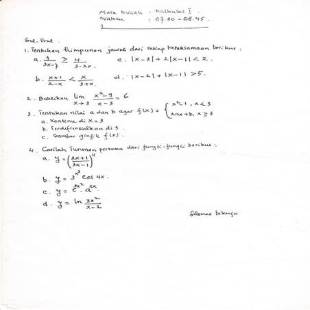 SOAL UTS - KALKULUS I | PDF
