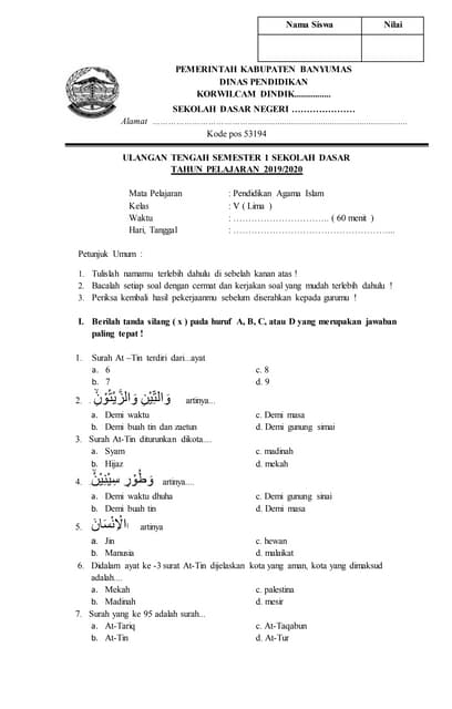 Soal uas pai kls. iii semester i sdn 2013 2014-sambit | DOC