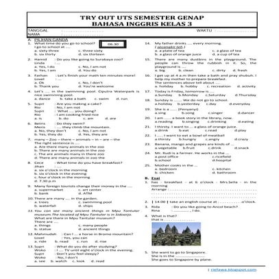 Soal uts bahasa inggris kelas 3 semester 2 | PDF