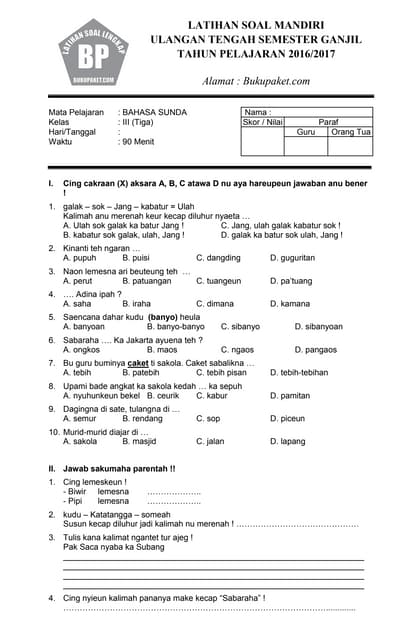 SOAL UJIAN PJOK KELAS 1 SD | DOC