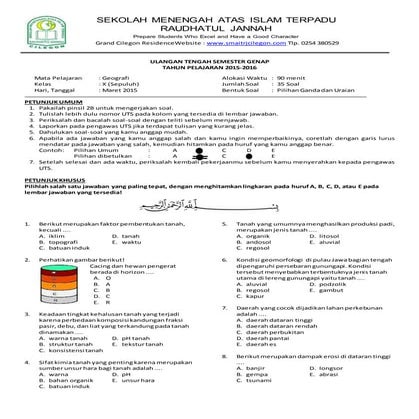 Soal uts genap geo kelas x 2015 2016 - smait | PDF