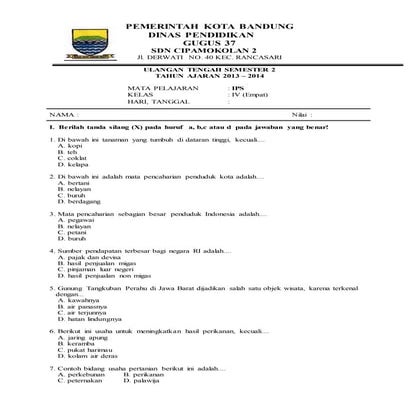 Soal uts ips kelas 4 semester 2 | DOCX