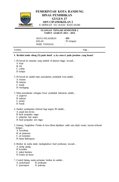 Soal uts bahasa indonesia kelas 3 semester 2 | PDF