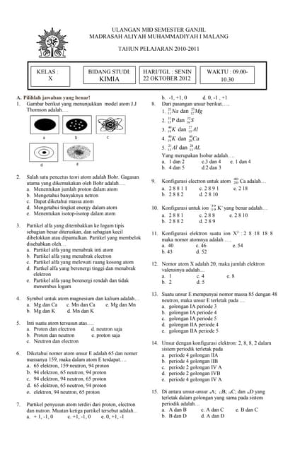 SOAL LATIHAN PENILAIAN AKHIR SEMESTER (PAS) KIMIA KELAS X | DOC