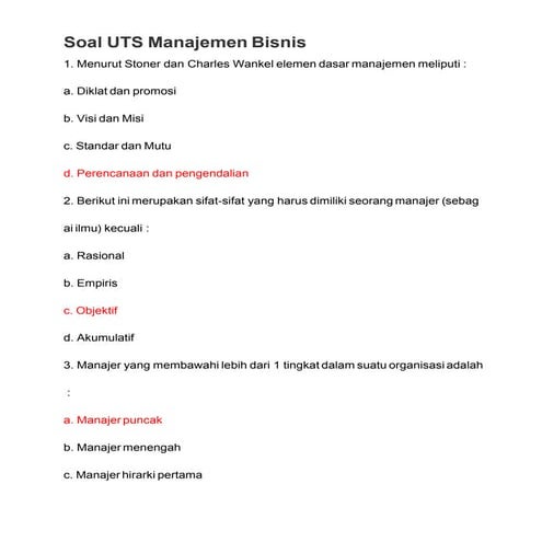 Soal uts manajemen bisnis | PDF